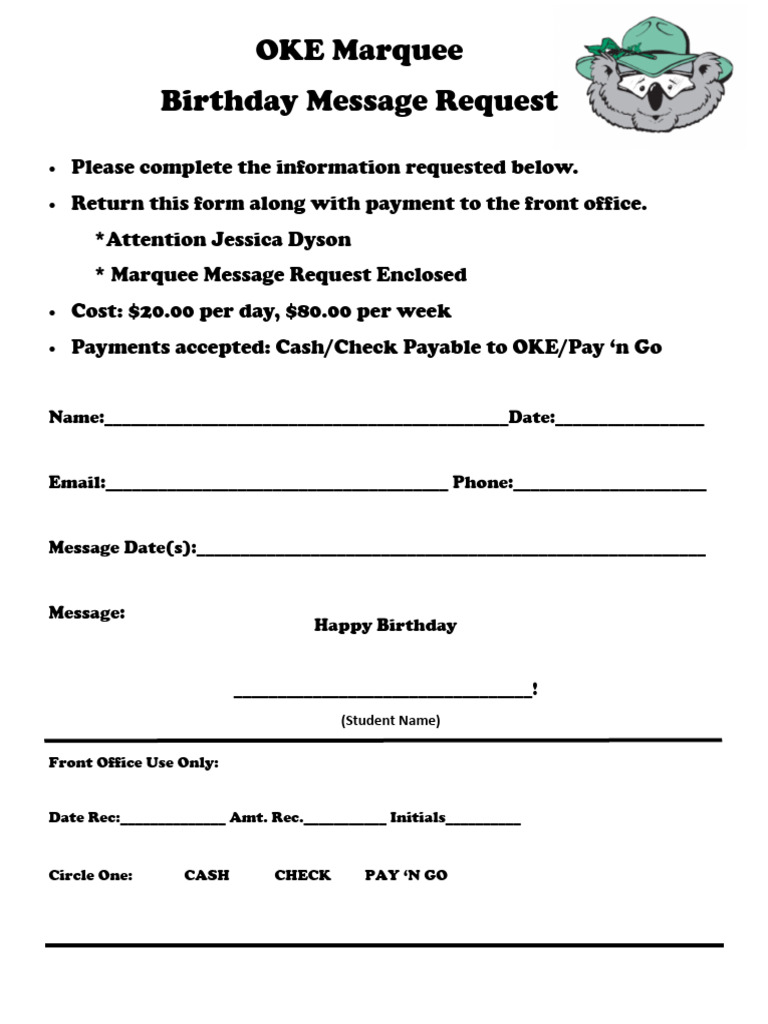 Birthday Marquee Request Form | PDF
