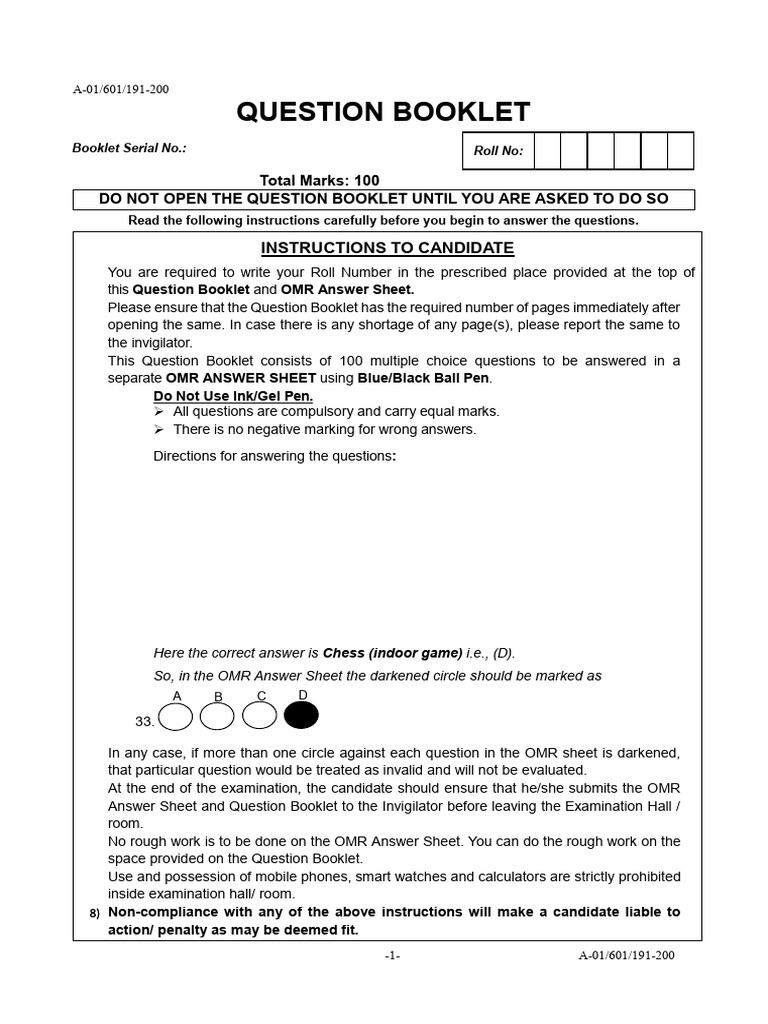 Examination Answer Key Instructions | PDF