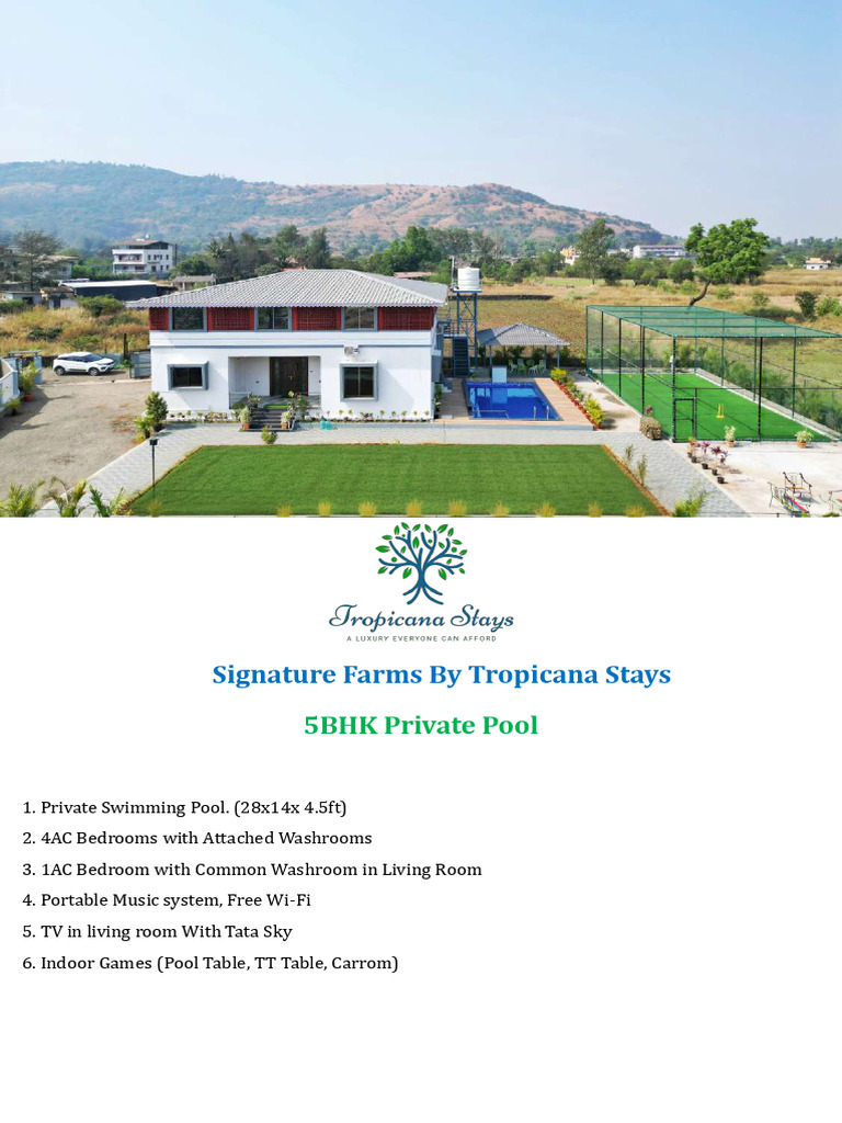 5BHK Signature Farm by Tropicana Stays | PDF
