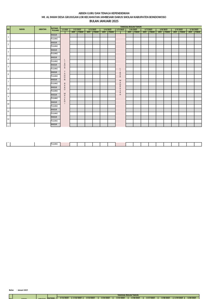 CONTOH ABSEN Juli MANUAL LIBUR MINGGU 2025 - Salin | PDF