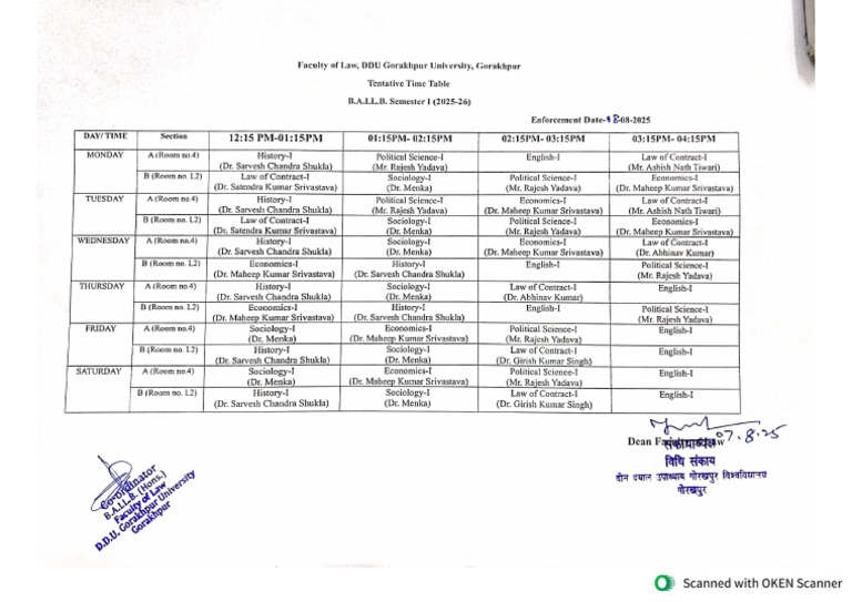 Time Table I Sem | PDF