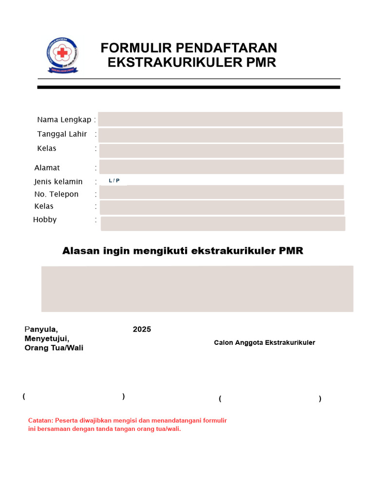 Formulir Pendaftaran Ekstrakurikuler PMR | PDF