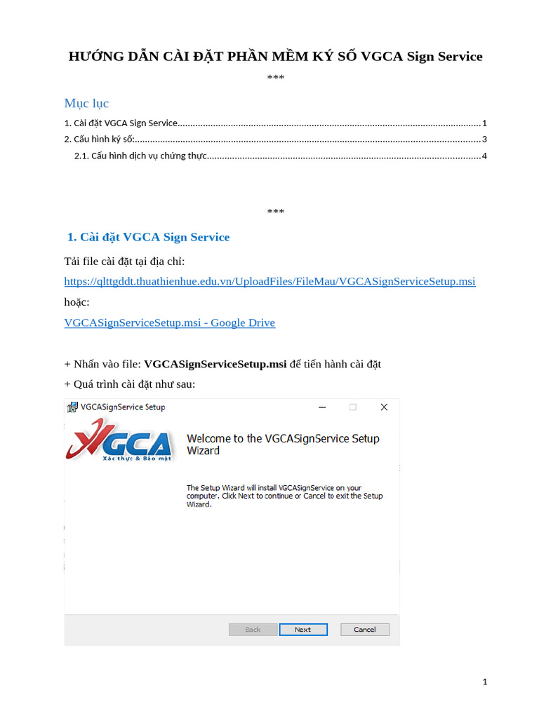 Hướng dẫn cài VGCA Sign Service | PDF