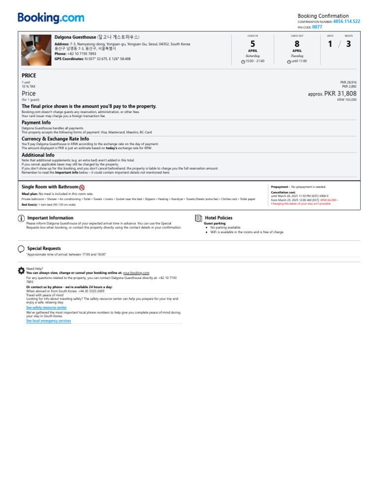 Booking.com Confirmation 05 08 | PDF | Payments | Visa Inc.