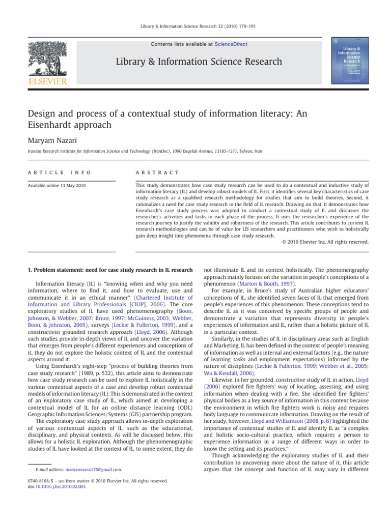 Design and Process of A Contextual Study of Information Literacy ...