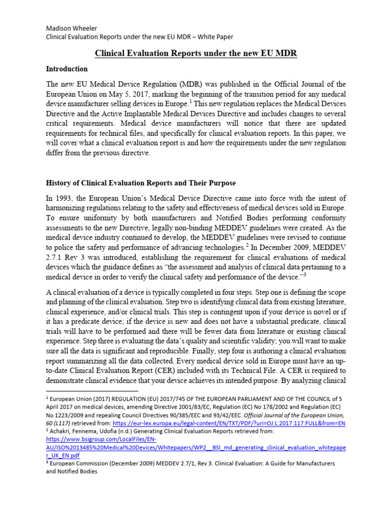 EU MDR Clinical Evaluation Report Guide | PDF | Medical Device