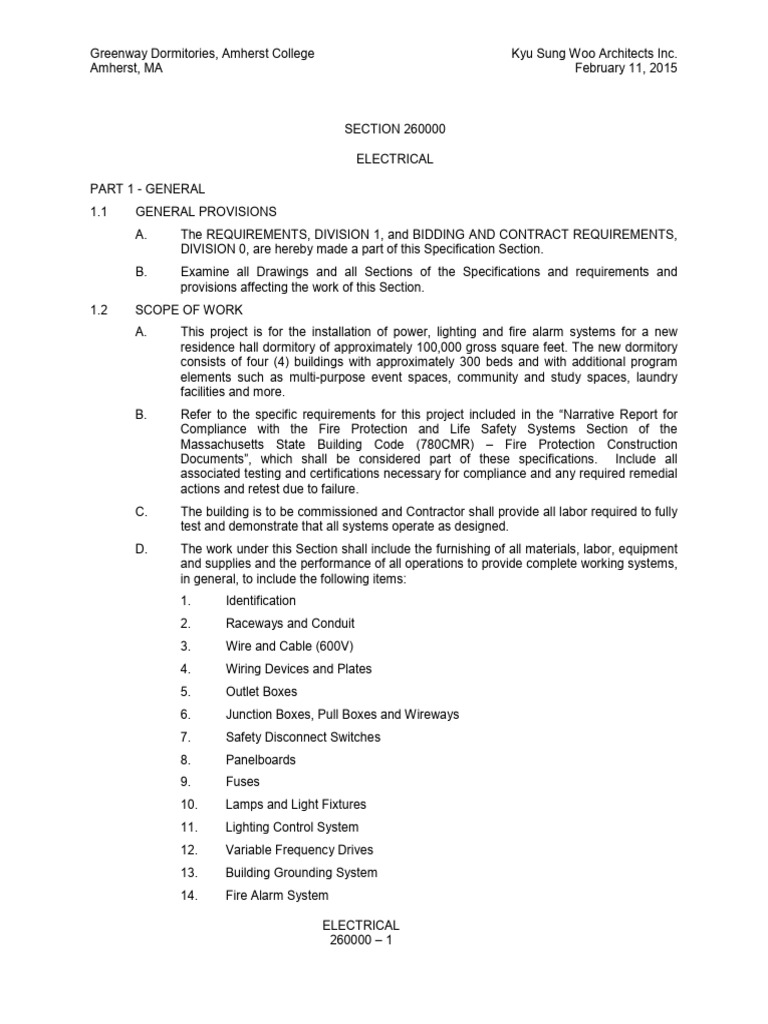 Elec Spec | PDF | Specification (Technical Standard) | Building Engineering