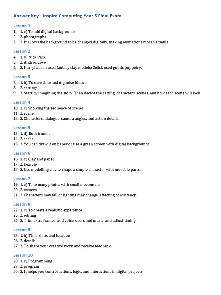 Year 5 Inspire Computing Answer Key | PDF | Computer Network | Internet