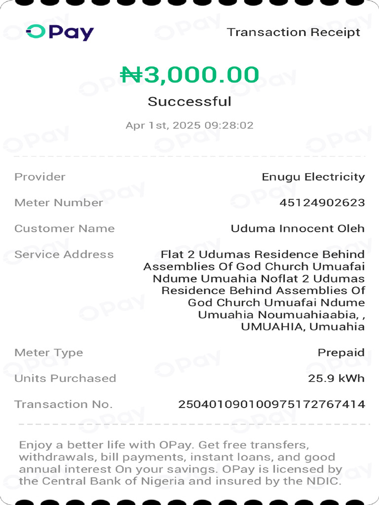 Opay Utility Bill | PDF