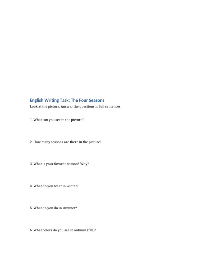 The Four Seasons Writing Task With Image | PDF