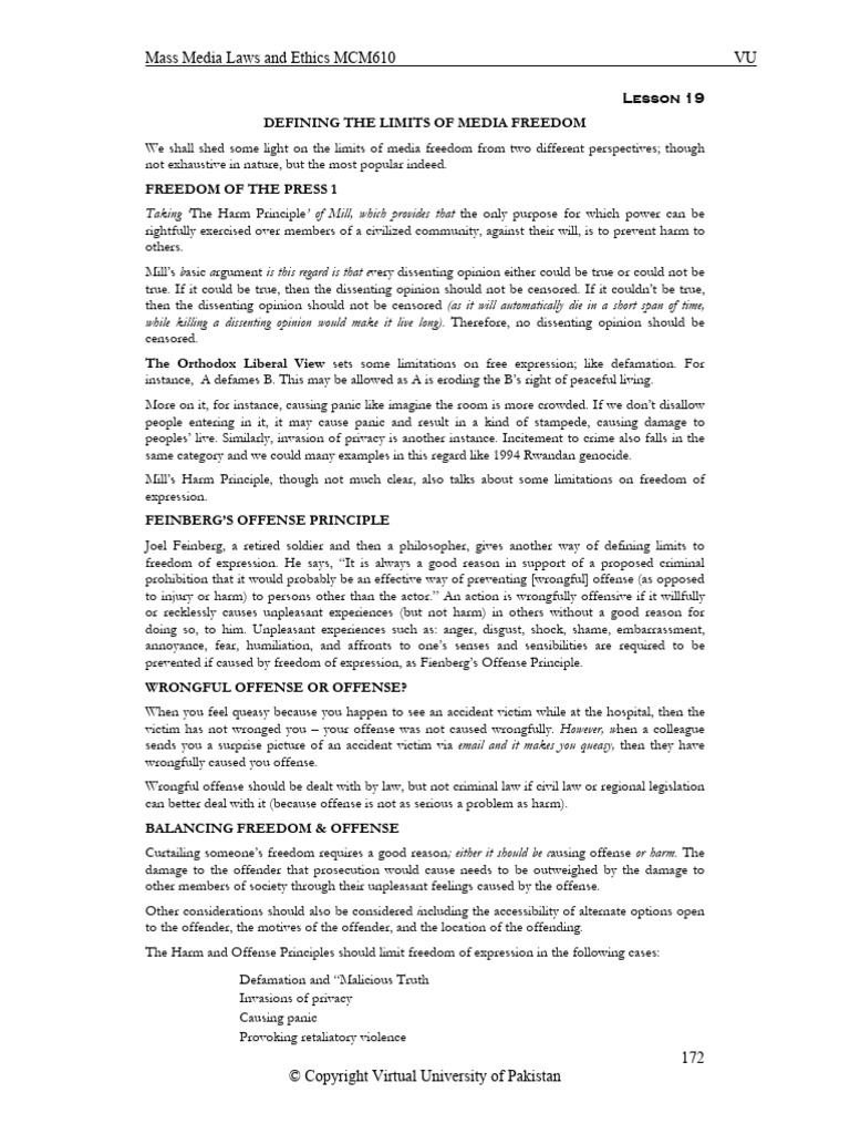 Media Freedom: Limits and Ethics | PDF | Freedom Of Speech | First ...