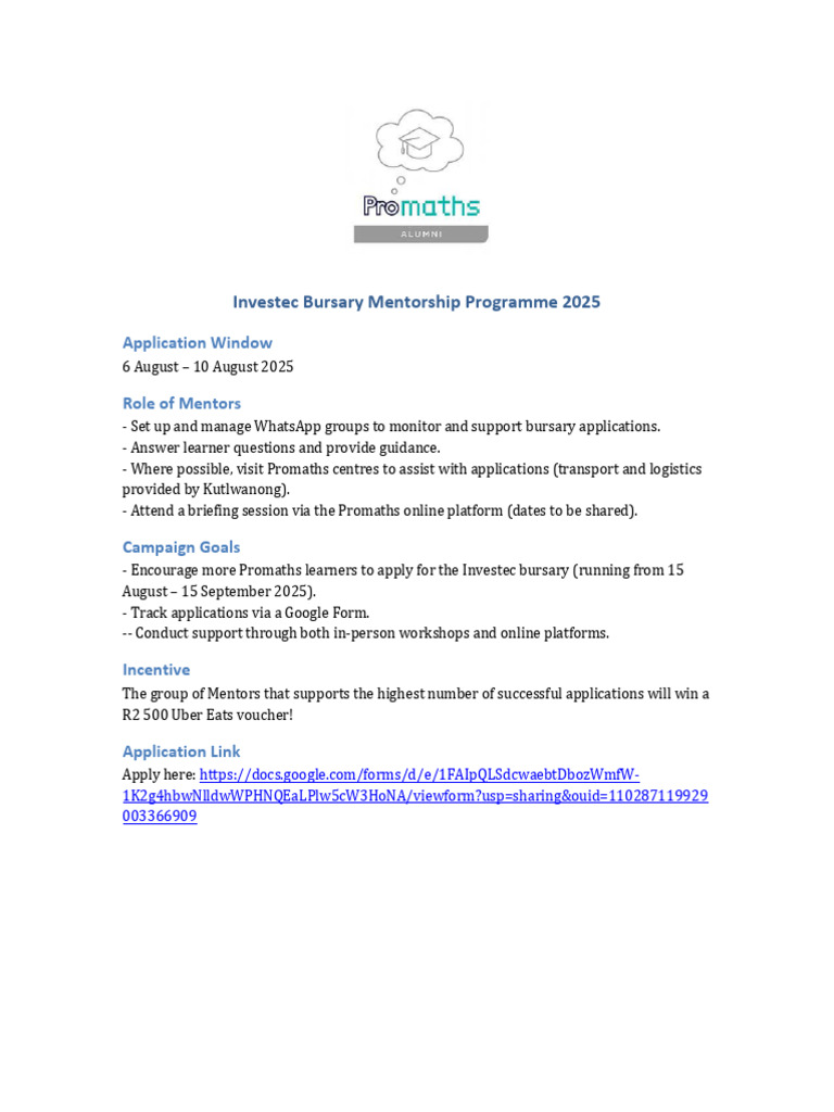Investec Bursary Mentorship 2025 Guide | PDF