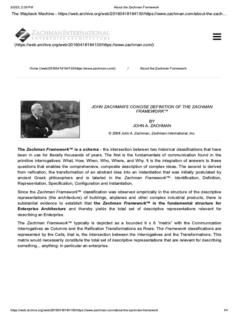 About The Zachman Framework | PDF