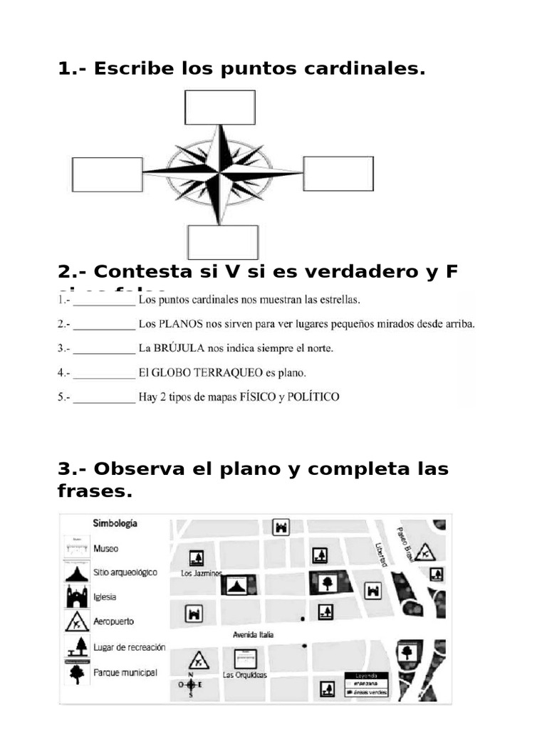 Actividades sobre Puntos Cardinales y Mapas | PDF