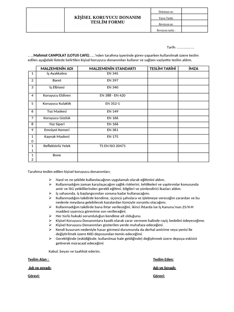 KKD Zi̇mmet Formu Boş | PDF