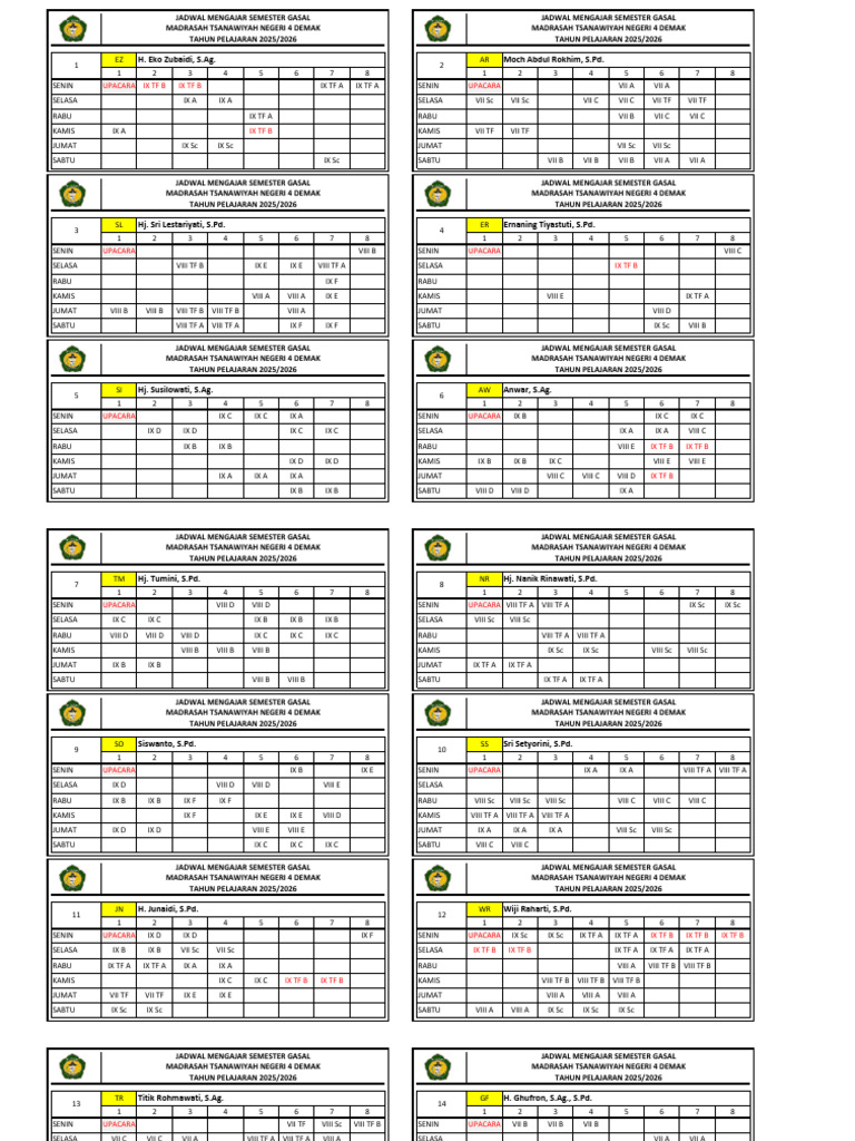 (28 Juli 2025) Jadwal Guru Gasal 2025-2026 | PDF
