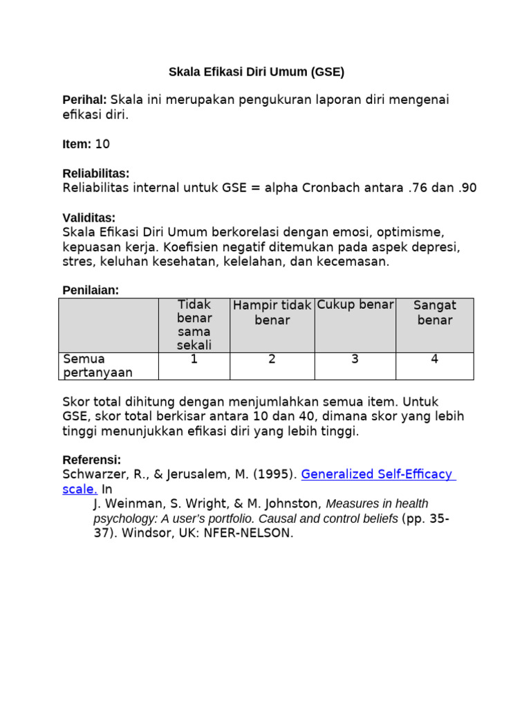 General Self-Efficacy Scale (GSE) (Translated) | PDF