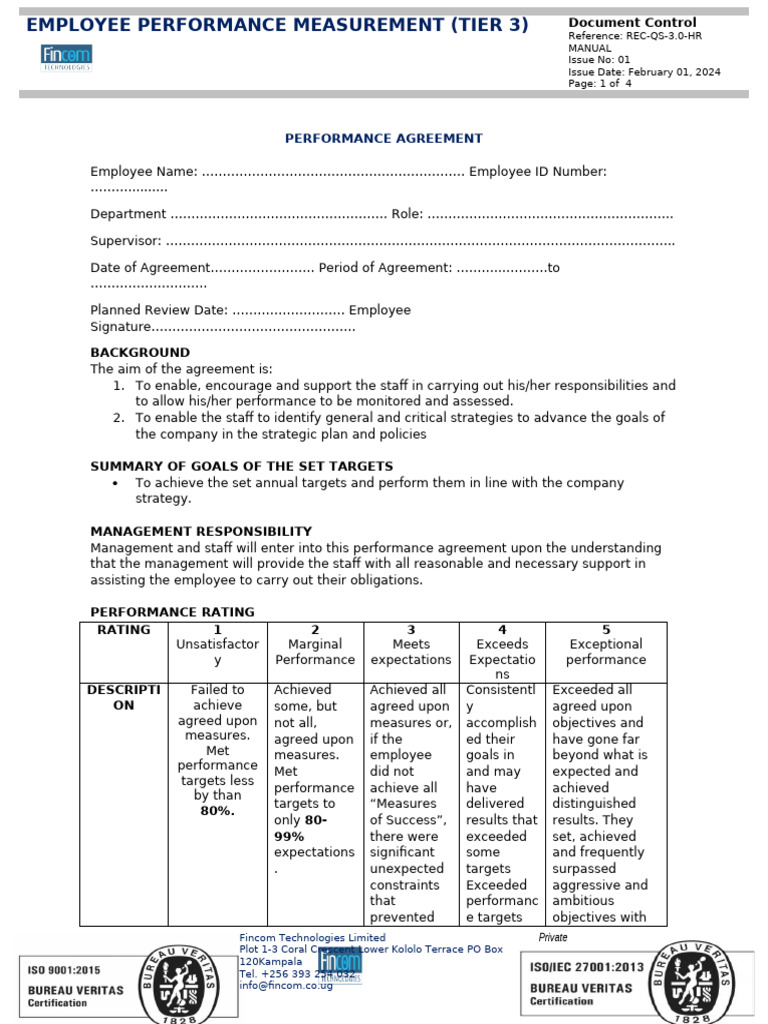 Employee Performance Agreement Template | PDF | Business