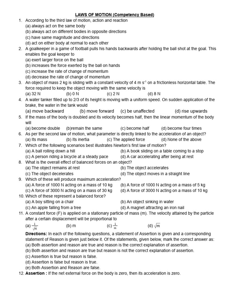 1330-C-13858-LAWS of MOTION (Competency Based) | PDF | Force | Velocity