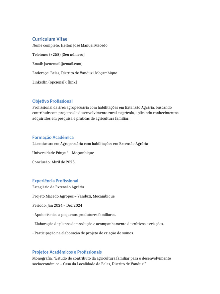 Curriculum Vitae de Helton Macedo | PDF