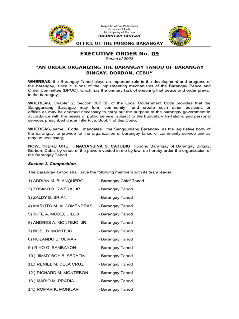 Organizing Barangay Tanod in Bingay | PDF | Fire Safety | Government