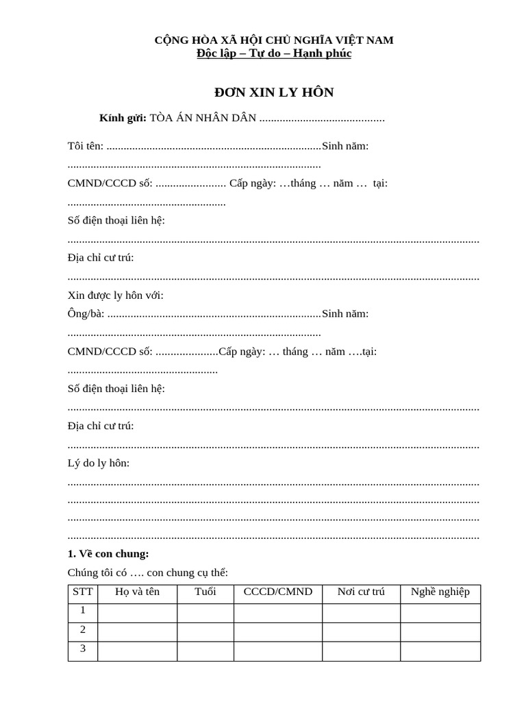Mau Don Xin Ly Hon Moi Nhat 2 | PDF