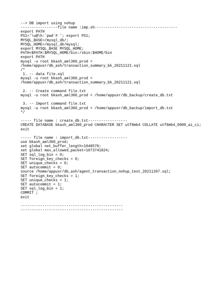 DB Import with Nohup and MySQL Commands | PDF
