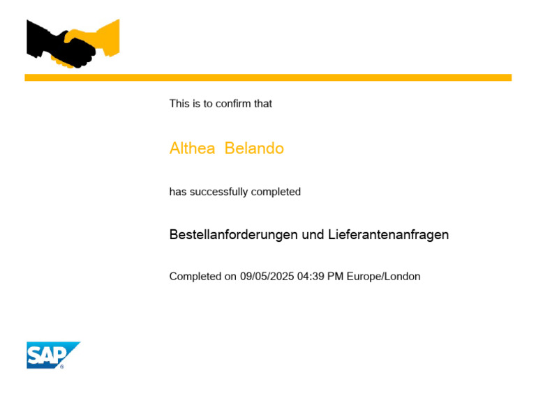 Certificate of Completion: SAP Training | PDF