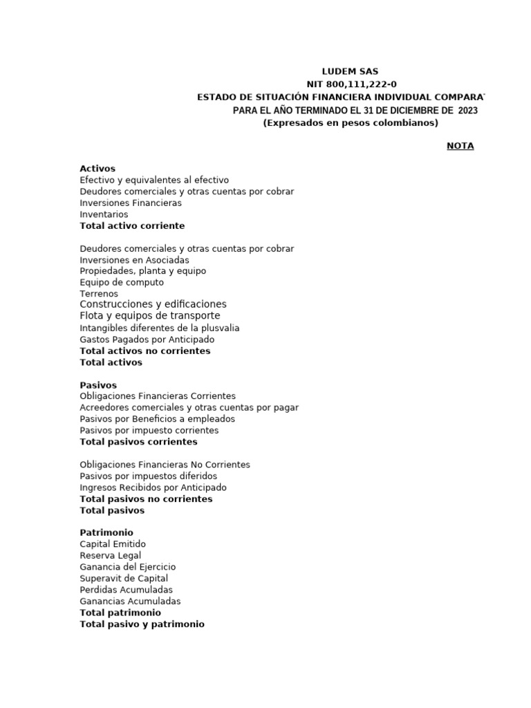 Estado Financiero LUDEM SAS 2023 | PDF | Liquidez de mercado | Hoja de ...