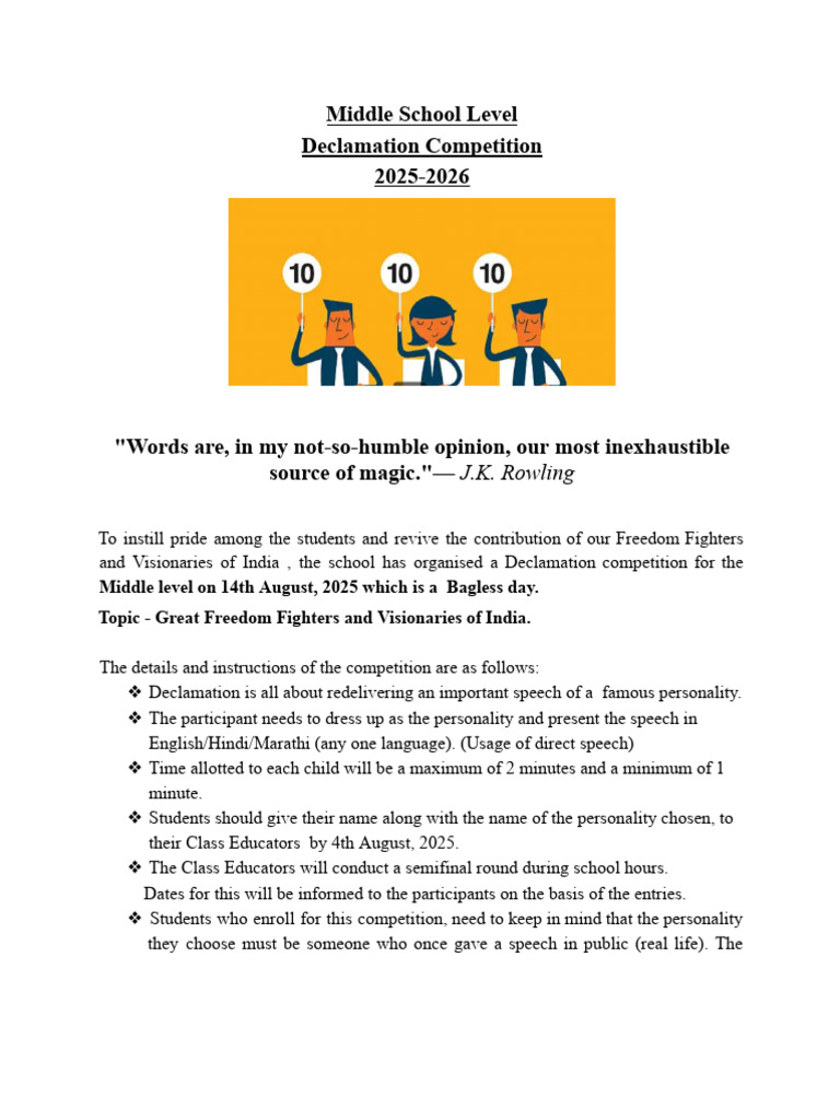 Declamation Competition on Freedom Fighters | PDF