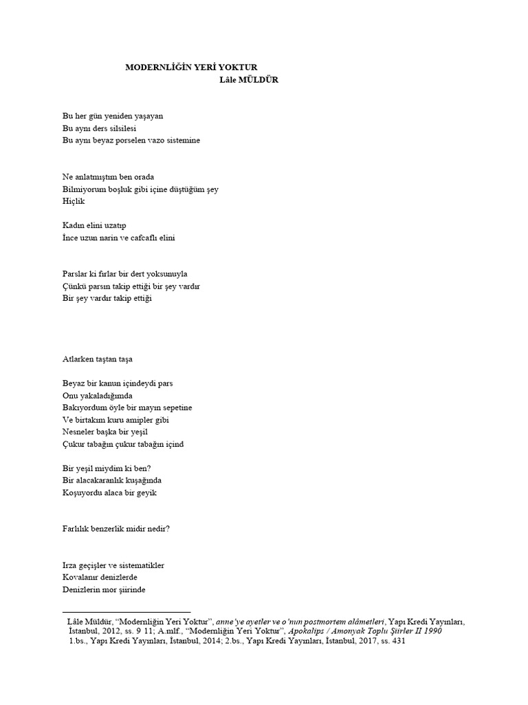 15-Modernliğin Yeri Yoktur-Lale Müldür-Şiir-439 | PDF