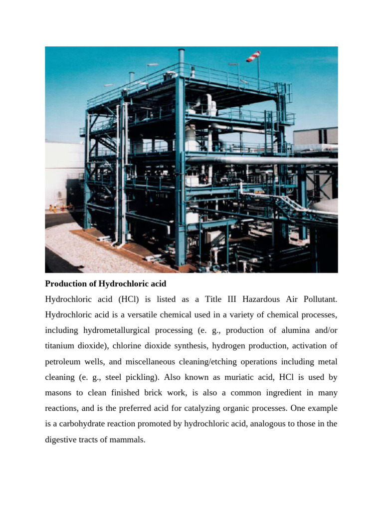 Hydrochloric Acid Production Methods | PDF | Hydrochloric Acid | Acid