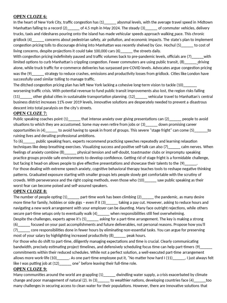 Open Cloze and Transformation | PDF | Water | Influenza
