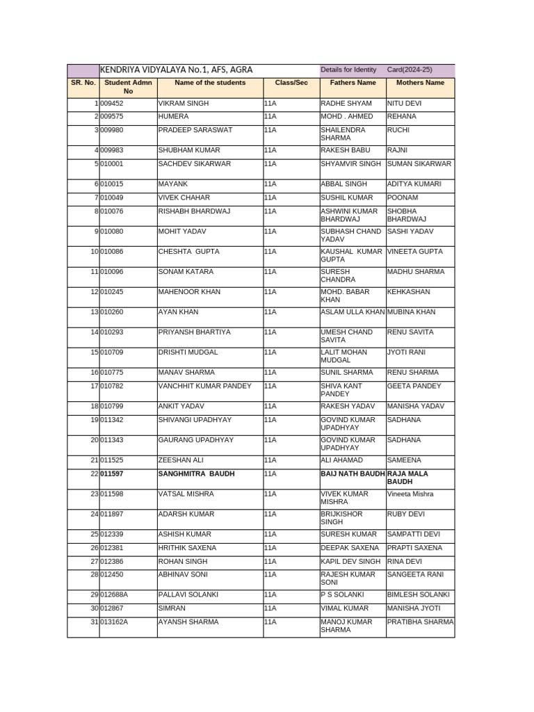 Class 11 A Students Details | PDF