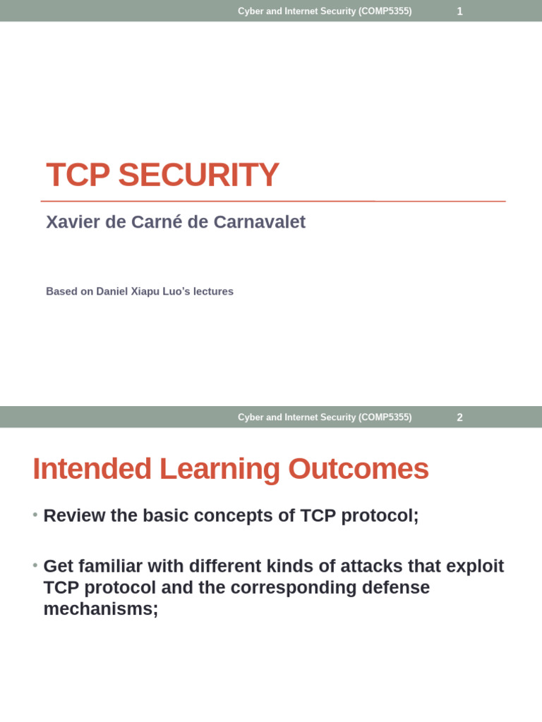 TCP Protocol: Attacks and Defenses | PDF | Transmission Control ...