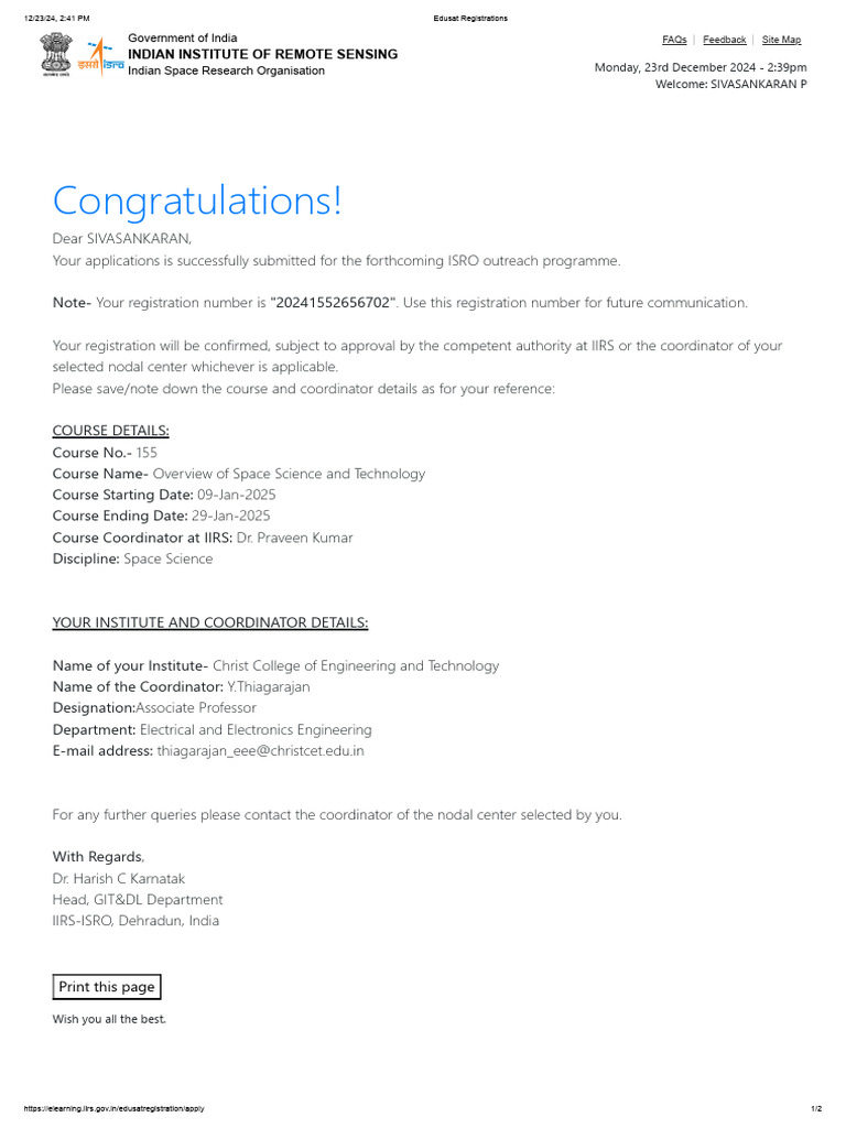 Edusat Registrations | PDF