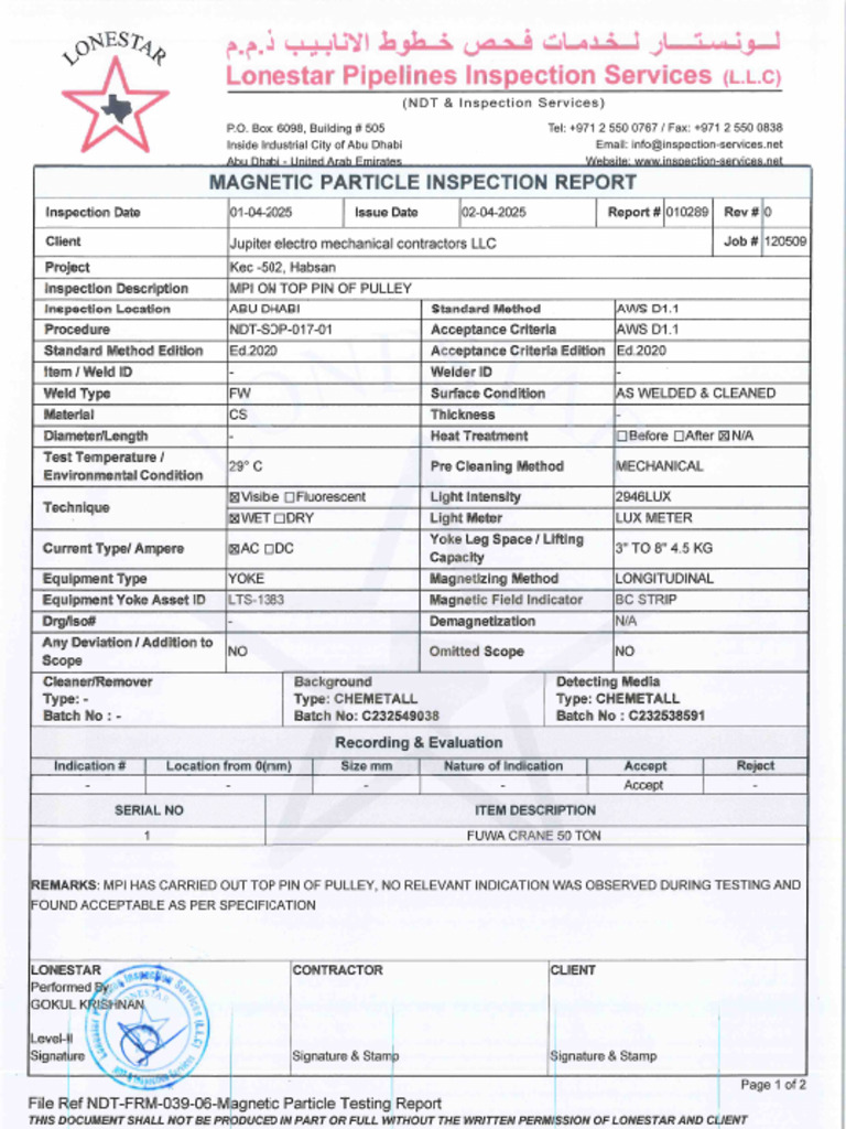 Jupiter - Mpi - Test Habsan Crane | PDF