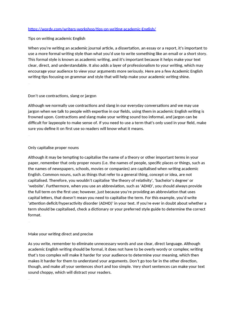 Tips On Writing Academic English | PDF | Jargon | Linguistics