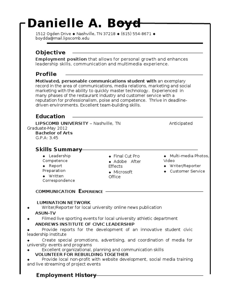 Communications Student Resume | PDF | Career & Growth | Business
