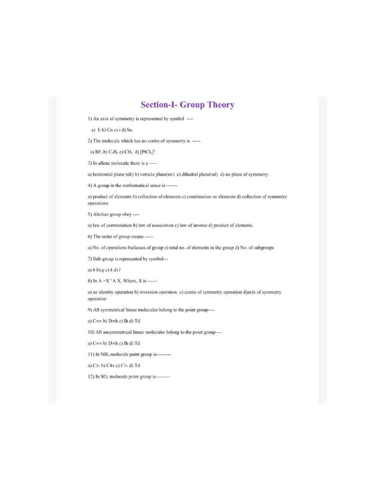 Group Theory MCQ | PDF