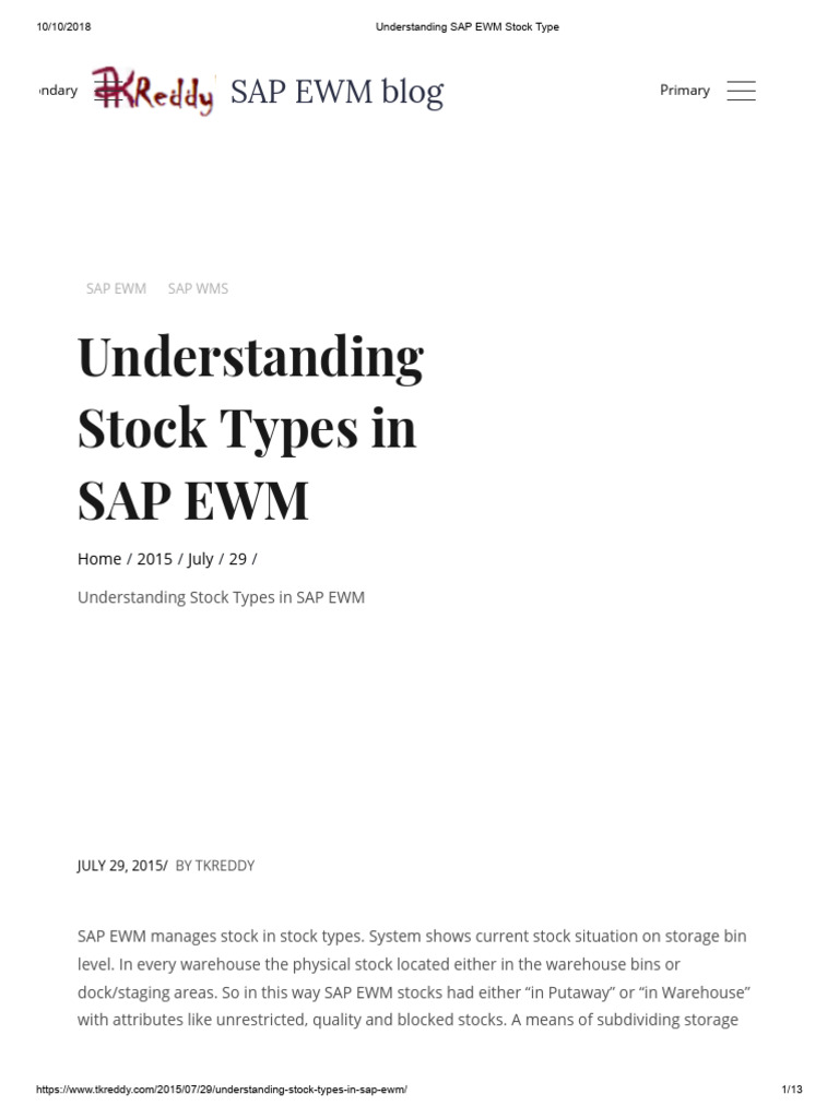 Configuring Stock Types in SAP EWM | PDF | Supply Chain Management ...