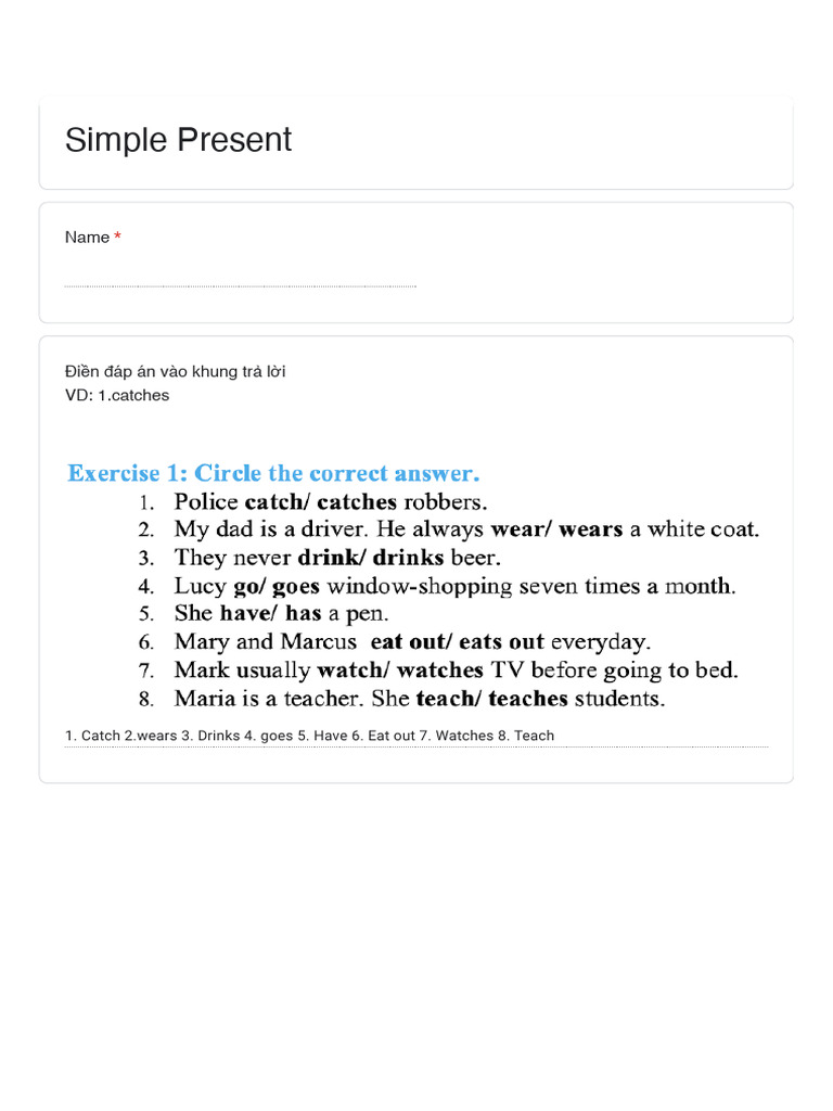 Simple Present Tense Exercises | PDF