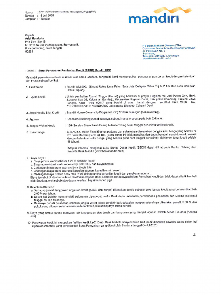 SPPK MANDIRI KPR AN ARIEF HENDARTA | PDF