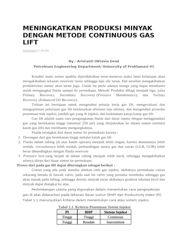 Meningkatkan Produksi Minyak Dengan Metode Continuous Gas Lift | PDF