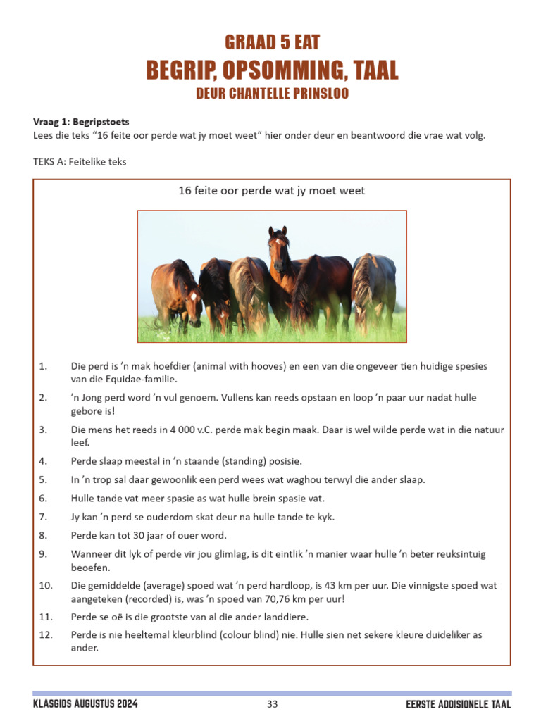 Gr 5 Opsomming, Begrip en Taal | PDF