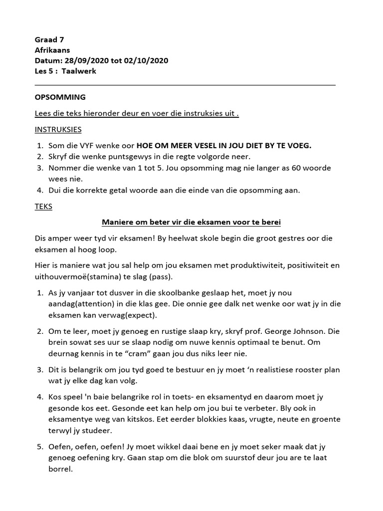 Les 5 Opsomming Gr 7.1 | PDF