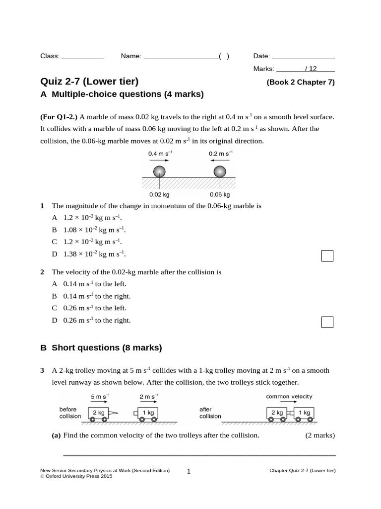 CH Quiz 2-7 Lower Tier e | PDF | Collision | Momentum