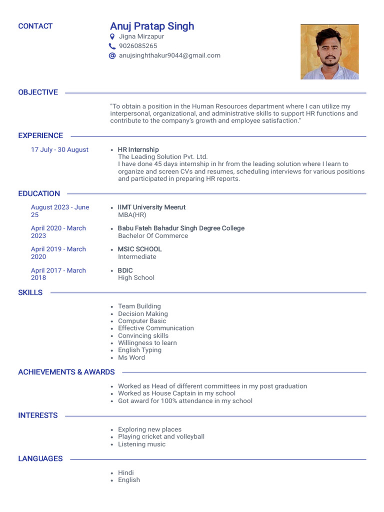 Anuj Pratap Singh Resume 11 | PDF | Workplace | Applied Psychology