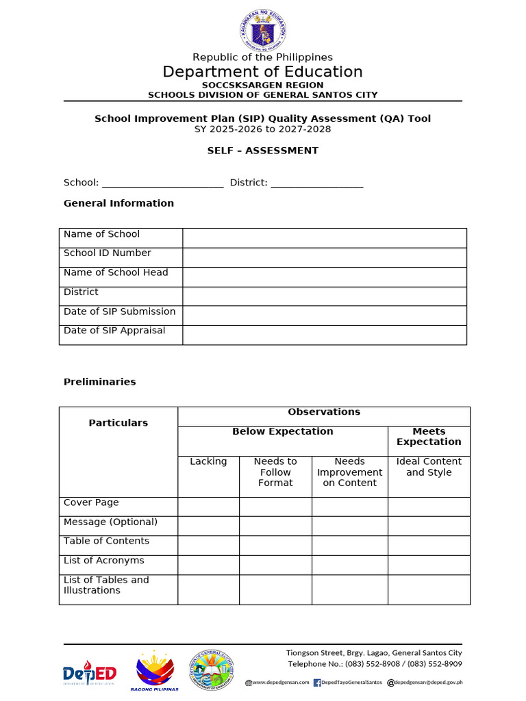 SIP Self-Assessment Tool 2025-2026 | PDF