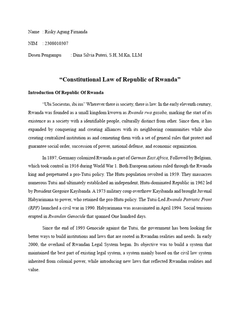 Constitutional Law of Rwanda Overview | PDF | Rwanda | Rwandan Genocide